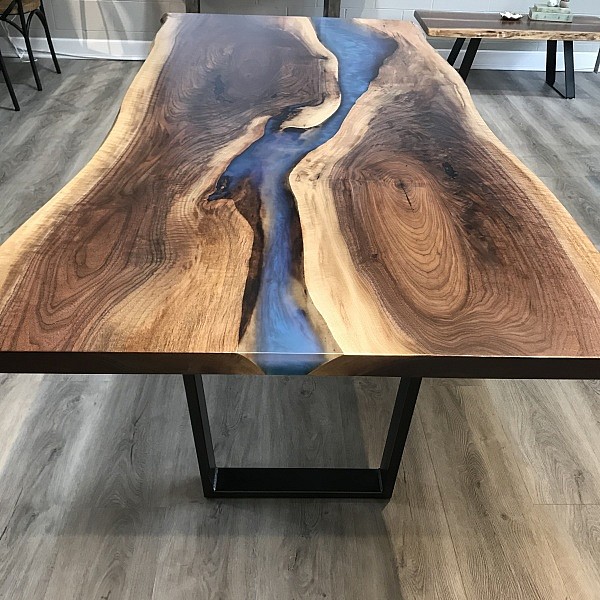 Live Edge Walnut Table with Blue EpoxyHoover Series - 7' - Pathway Tables