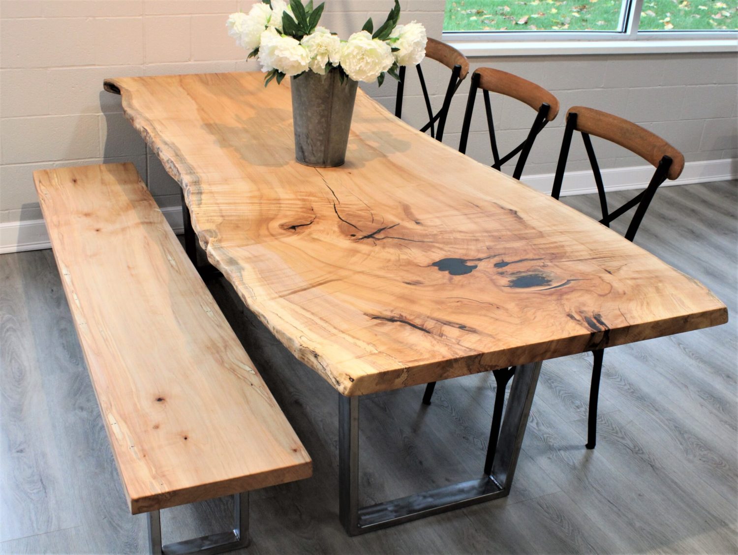 Battelle Single Slab Live EdgeMaple Dining Table - 8' + Optional Bench ...
